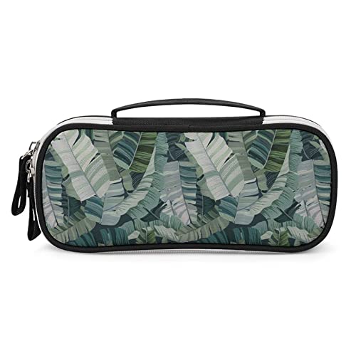 Tropical Camo Leaf PU Leather Pencil Pen Case Organizer Travel Makeup Handbag Portable Stationery Bag