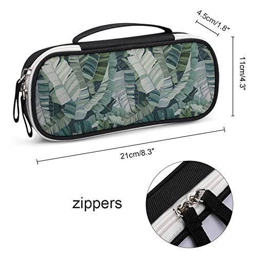 Tropical Camo Leaf PU Leather Pencil Pen Case Organizer Travel Makeup Handbag Portable Stationery Bag