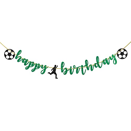 Felezon Soccer Happy Birthday Banner - Sports Theme Birthday Bunting Banner for Kids Boys Men Birthday Party Decoration - Soccer Birthday Party Supplies Photo Booth Props