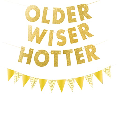 Older Wiser Hotter Birthday Banner, Funny Birthday Decorations for Adults Party Decorations, Happy Birthday Sign Birthday Decorations for Women Men, 30th 40th 50h 60th 70th Birthday Decor Supplies