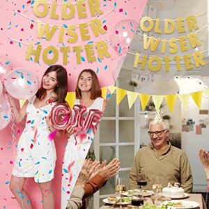 Older Wiser Hotter Birthday Banner, Funny Birthday Decorations for Adults Party Decorations, Happy Birthday Sign Birthday Decorations for Women Men, 30th 40th 50h 60th 70th Birthday Decor Supplies