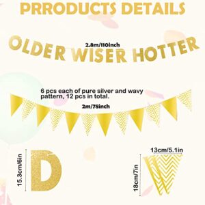 Older Wiser Hotter Birthday Banner, Funny Birthday Decorations for Adults Party Decorations, Happy Birthday Sign Birthday Decorations for Women Men, 30th 40th 50h 60th 70th Birthday Decor Supplies