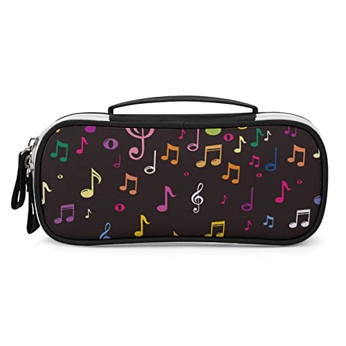 Music Notes PU Leather Pencil Pen Case Organizer Travel Makeup Handbag Portable Stationery Bag