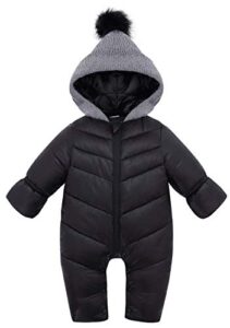 happy cherry toddler baby warm romper one-piece winter coat zipper long sleeve cute snowsuit hoodie jumpsuit puffer jacket for girls boys 12-18 months black