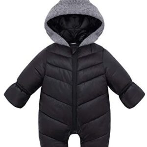 Happy Cherry Toddler Baby Warm Romper One-Piece Winter Coat Zipper Long Sleeve Cute Snowsuit Hoodie Jumpsuit Puffer Jacket for Girls Boys 12-18 Months Black