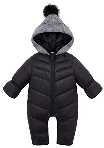 Happy Cherry Toddler Baby Warm Romper One-Piece Winter Coat Zipper Long Sleeve Cute Snowsuit Hoodie Jumpsuit Puffer Jacket for Girls Boys 12-18 Months Black