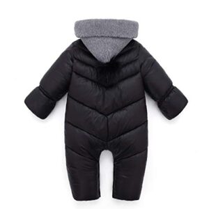 Happy Cherry Toddler Baby Warm Romper One-Piece Winter Coat Zipper Long Sleeve Cute Snowsuit Hoodie Jumpsuit Puffer Jacket for Girls Boys 12-18 Months Black