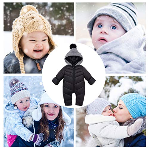 Happy Cherry Toddler Baby Warm Romper One-Piece Winter Coat Zipper Long Sleeve Cute Snowsuit Hoodie Jumpsuit Puffer Jacket for Girls Boys 12-18 Months Black