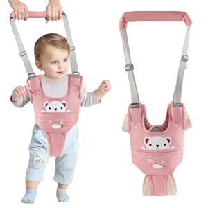 ocanoiy baby walking harness handheld baby walker assistant belt adjustable toddler infant walker safety harnesses standing up and walking learning helper with detachable crotch for 9-24 month (pink)