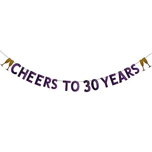 Cheers to 30 Years Banner, Pre-Strung, Purple Paper Glitter Party Decorations for 30th Wedding Anniversary 30 Years Old 30th Birthday Party Supplies Letters Purple ZHAOFEIHN