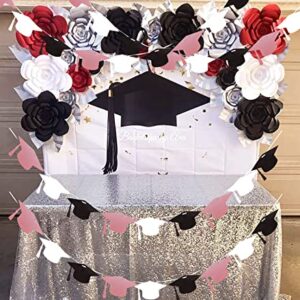 Maroon Graduation Party Decorations/Maroon Grad 2023 4pcs Graduation Hat Banner Garlands Glitter Burgundy White Black for 2023 Graduation Party Supplies