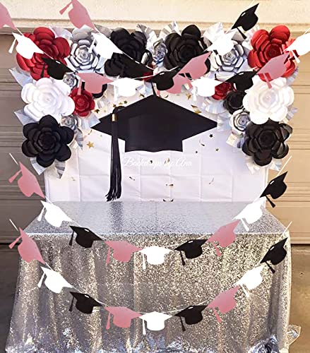 Maroon Graduation Party Decorations/Maroon Grad 2023 4pcs Graduation Hat Banner Garlands Glitter Burgundy White Black for 2023 Graduation Party Supplies