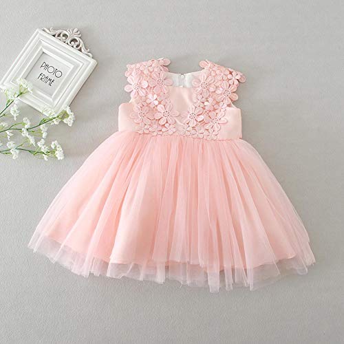 Happy Cherry Baby Girls Sleeveless Lace Formal Dress for Party Wedding 3-24 Months Pink