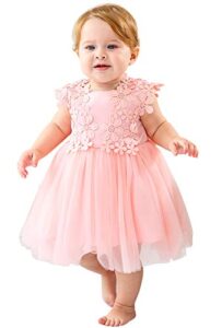 happy cherry baby girls sleeveless lace formal dress for party wedding 3-24 months pink