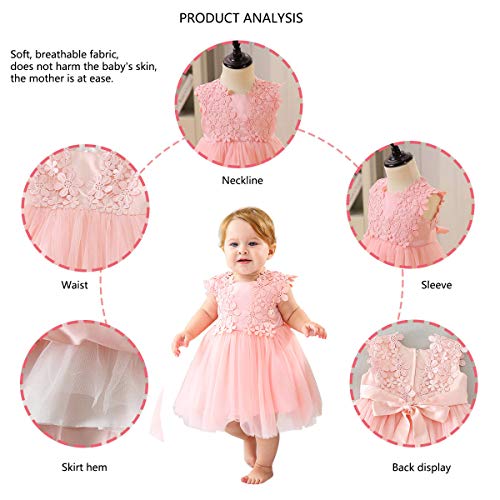 Happy Cherry Baby Girls Sleeveless Lace Formal Dress for Party Wedding 3-24 Months Pink