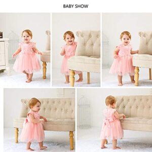 Happy Cherry Baby Girls Sleeveless Lace Formal Dress for Party Wedding 3-24 Months Pink