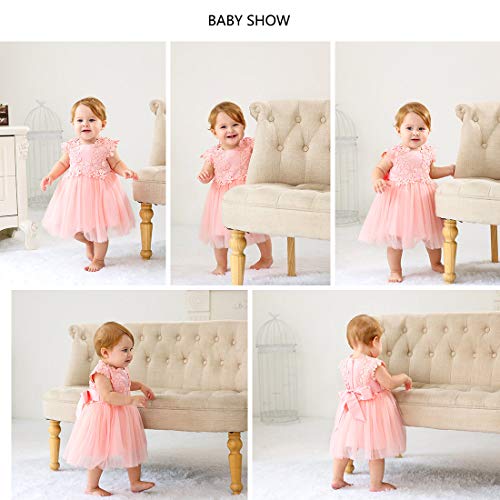 Happy Cherry Baby Girls Sleeveless Lace Formal Dress for Party Wedding 3-24 Months Pink