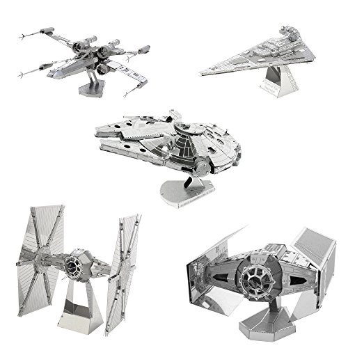 Metal Earth Set of 5 3D Laser Cut Star Wars Models: X-Wing, TIE Fighter, Imperial Star Destroyer, Darth Vader's TIE Fighter and Millennium Falcon