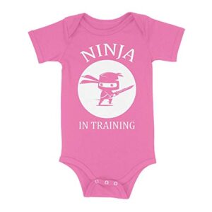 luxxology ninja in training baby infant bodysuit, pink 12m