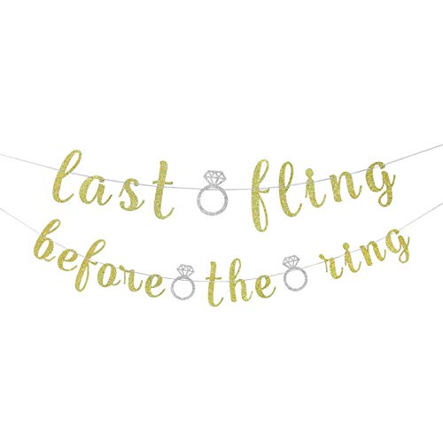 Gold Glitter Last Fling Before The Ring Banner - Bachelorette Party Decoration - Bachelorette Party Photo Props