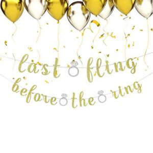 Gold Glitter Last Fling Before The Ring Banner - Bachelorette Party Decoration - Bachelorette Party Photo Props