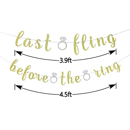 Gold Glitter Last Fling Before The Ring Banner - Bachelorette Party Decoration - Bachelorette Party Photo Props