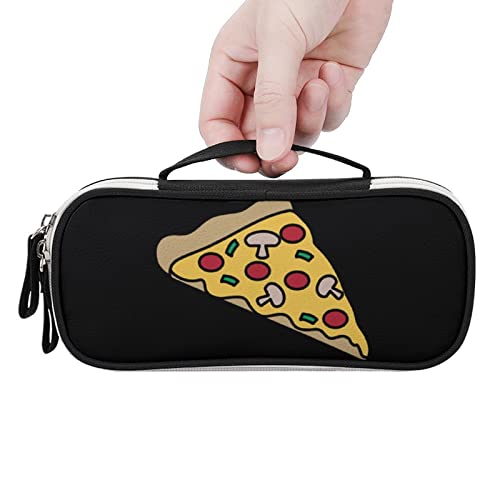 Pizza PU Leather Pencil Pen Case Organizer Travel Makeup Handbag Portable Stationery Bag