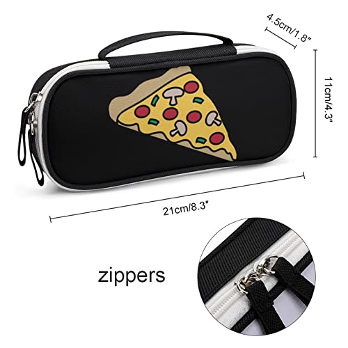 Pizza PU Leather Pencil Pen Case Organizer Travel Makeup Handbag Portable Stationery Bag