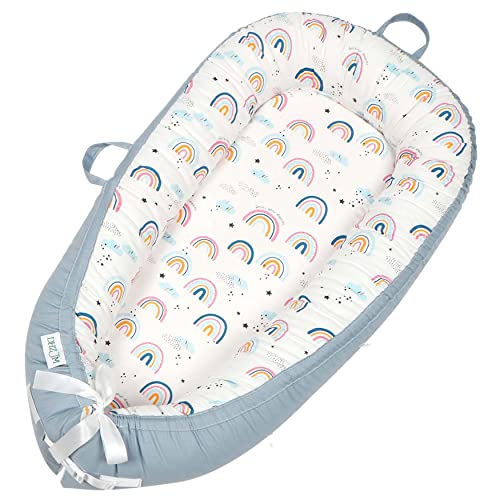 DHZJM Baby Lounger Cover 100% Cotton Breathable Sleeper Bed for Newborn Lounger Nest Bed Baby Registry Search Machine Washable Strong Zipper, Adjustable Size (Rainbow Pattern)