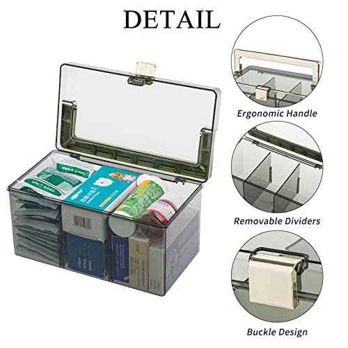 FABROK Plastic First Aid Kit Storage Box, Clear Medicine Box with Handle for Travel, Portable Craft Storage Box for Face Mask Sewing Kit Tool Organizing(Green)