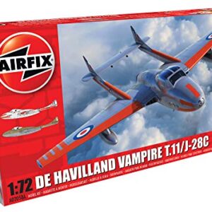 Airfix Quickbuild A02058A Air fix De Havilland Vampire T.11/J-28C 1, 72 Military Aviation Plastic Model Kit, Gray