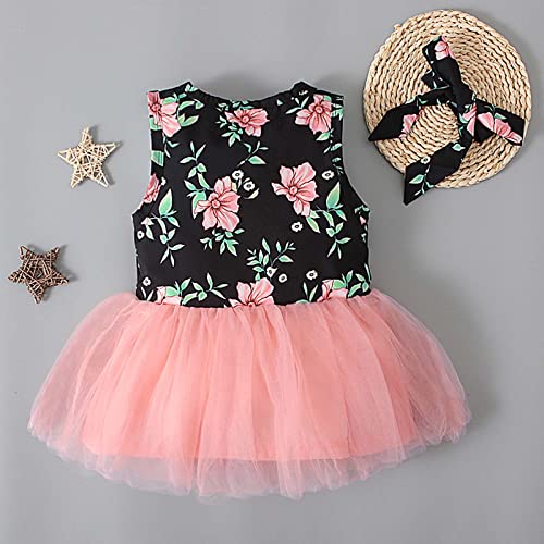 azrian Toddler Baby Girls Tutu Tulle Dress Sleeveless Round Neck Floral Print Bow Lace Mesh Dresses Summer Children Clothes