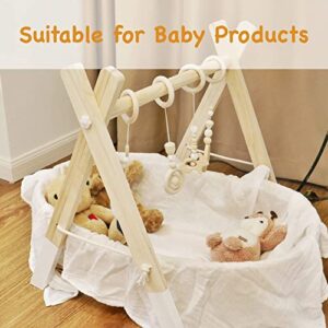 Wooden Baby Play Gym, PgUp Foldable Baby Gym with 4 Wooden Baby Hanging Toys for Play & Learn, Baby Activity Gym Frame Hanging Bar Toddler Gym Newborn Gift for Baby Girl and Boy