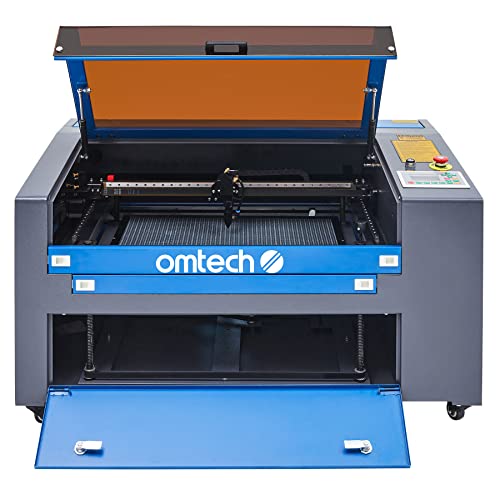 OMTech 60W CO2 Laser Engraver, 16x24 Inch 60W Laser Engraving Machine with Ruida Controller 2 Way Pass Doors Air Assist RDWorks Wheels, Laser Marking Etching Machine for Wood Acrylic Paper Fabric More