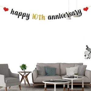 Maicaiffe Happy 10th Anniversary Banner - for 10th Wedding Anniversary / 10th Anniversary Party / 10th Birthday Party Decorations (10th)