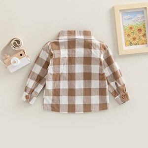 Toddler Baby Boy Girl Plaid Tops Long Sleeve Button Down Buffalo Plaid Flannel Shirts Kids Fall Winter Clothes (A Brown, 3-4 Years)