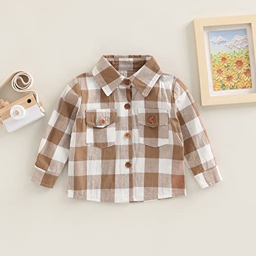 Toddler Baby Boy Girl Plaid Tops Long Sleeve Button Down Buffalo Plaid Flannel Shirts Kids Fall Winter Clothes (A Brown, 3-4 Years)