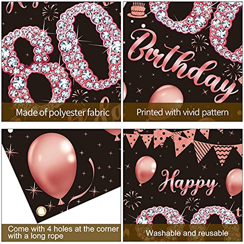 Happy 80th Birthday Door Banner Decorations for Women - Rose Gold 80th Birthday Party Door Cover Backdrop Supplies - 80 Year Old Birthday Door Banner Photo Booth Background