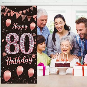 Happy 80th Birthday Door Banner Decorations for Women - Rose Gold 80th Birthday Party Door Cover Backdrop Supplies - 80 Year Old Birthday Door Banner Photo Booth Background