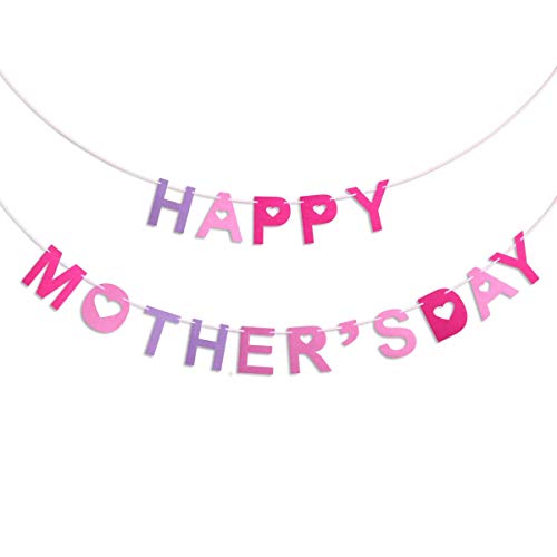 BinaryABC Happy Mother's Day Banners Bunting Garland Decoration,Capitalized Letter and Hearts Cutouts