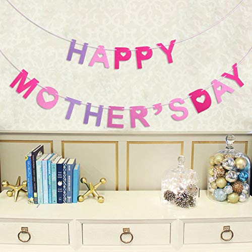 BinaryABC Happy Mother's Day Banners Bunting Garland Decoration,Capitalized Letter and Hearts Cutouts