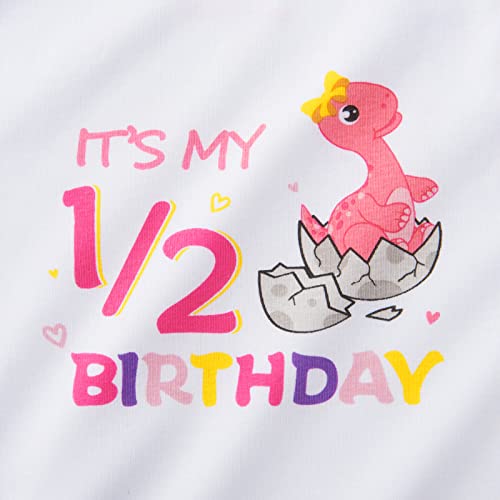 WAWSAM Baby Girls Half Birthday Bodysuit 1/2 Half Birthday One-Piece Romper Newborn Dinosaur Short Sleeve Onesie Infant Half Birthday Jumpsuit for Birthday Girl