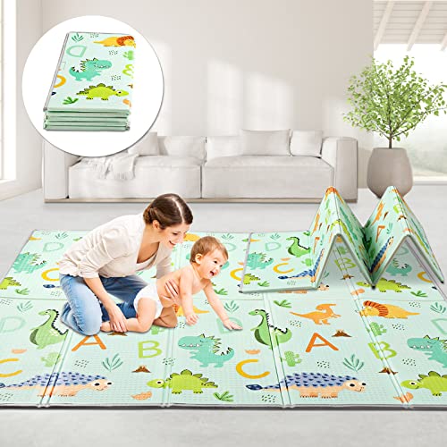 LFCREATOR Baby Play Mat,79" x 71" Extra Large Play Mat for Baby,Anti Slip Non Toxic Infant Play Mat ，Waterproof Reversible Play mat with Fabric Covering Edge,Dinosaur