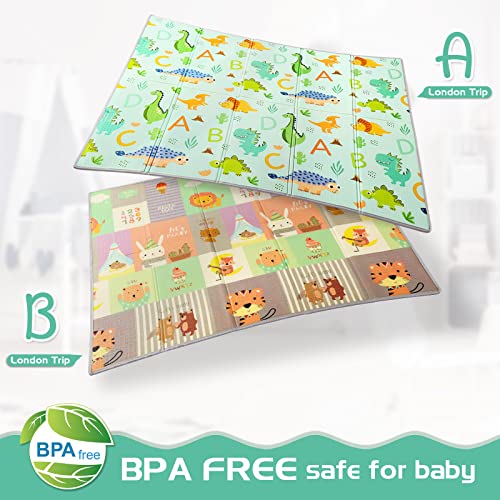 LFCREATOR Baby Play Mat,79" x 71" Extra Large Play Mat for Baby,Anti Slip Non Toxic Infant Play Mat ，Waterproof Reversible Play mat with Fabric Covering Edge,Dinosaur