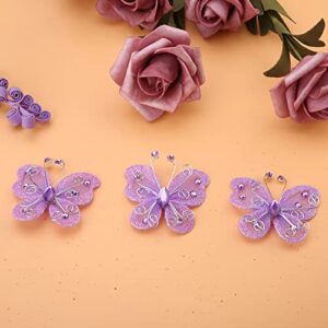 Yosoo Health Gear Purple Wire Butterflies, Mesh Butterfly Sheer, 24Pcs Sheer Mesh Wire Glitter Butterfly Wedding Party Clothing Decoration DIY Supplies for Decorating(Purple)