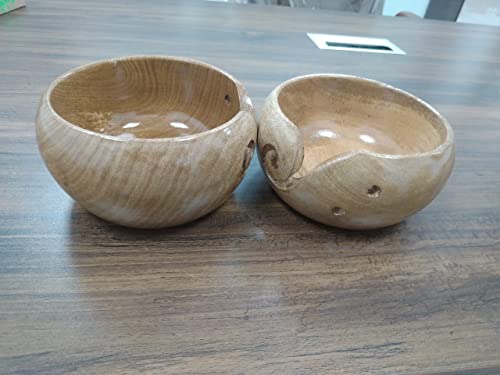 Decorative Yarn Bowl Weaving Supply Circular Yarn Storage Bowl Wooden for Knitting Crochet by SUFY Crafts (Small-6x6x3 Inch)