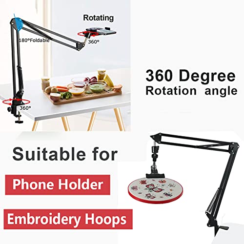 Embroidery Hoop Holder - Adjustable Embroidery Hoop Stand, Metal Embroidery Stand，Folding Embroidery Stand Cross Stitch Stand 360 Hoop Spin knob,Suitable for Phone Holder.