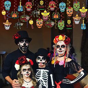 Tifeson Día de Los Muertos Decorations Hanging Swirls - 36 Pcs Mexican Day of The Dead Sugar Skull Ceiling Swirls for Coco Theme Party, Cinco de Mayo, Halloween Sugar Skull Party Decorations Supplies