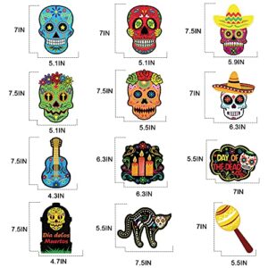 Tifeson Día de Los Muertos Decorations Hanging Swirls - 36 Pcs Mexican Day of The Dead Sugar Skull Ceiling Swirls for Coco Theme Party, Cinco de Mayo, Halloween Sugar Skull Party Decorations Supplies