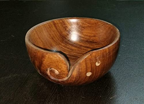 Decorative Yarn Bowl For Home Circular Yarn Storage Bowl, Wooden For Knitting Crochet Handcrafted Yarn Bowl By SUFY CRAFTS (Medium-7x7x4 Inch)